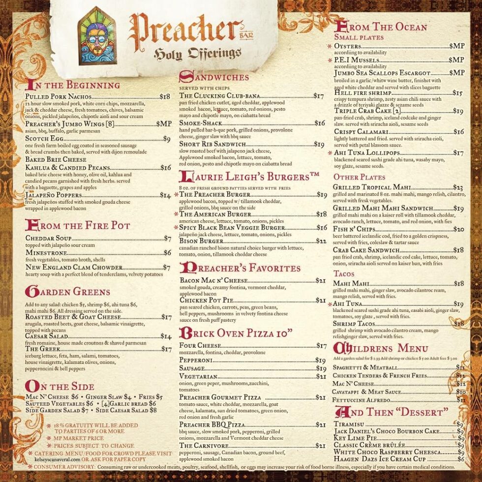 Menus | Preacher Bar